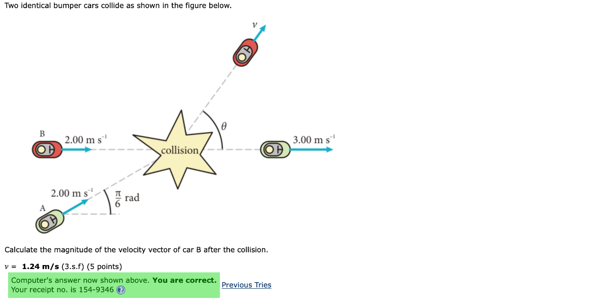 Two identical bumper cars collide as shown in the figure below ...