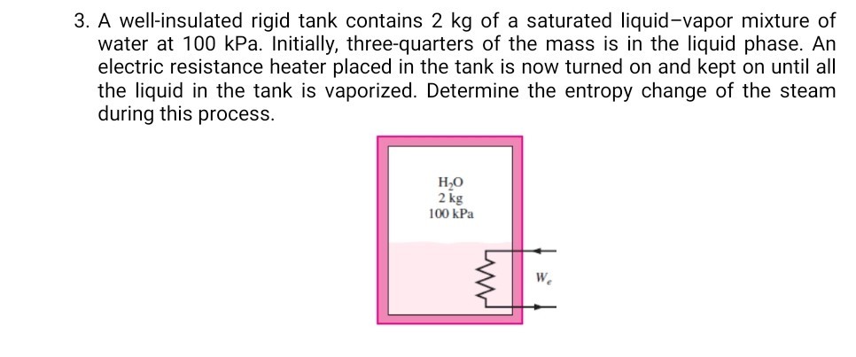 3 a well insulated rigid tank contains 2 kg of a saturated liquid vapor mixture of water at 100 ...