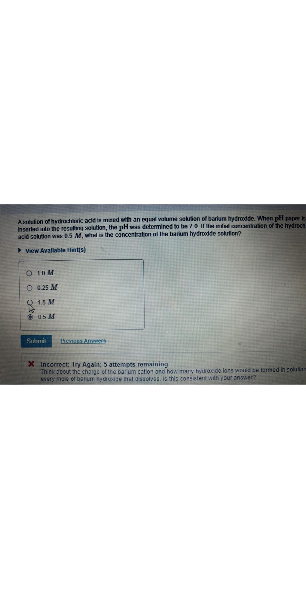 A solution of hydrochloric acid is mixed with an equal volume solution ...