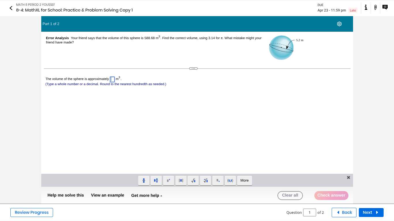 MATH 8 PERIOD 2 YOUSSEF DUE 8-4: MathXL for School: Practice...