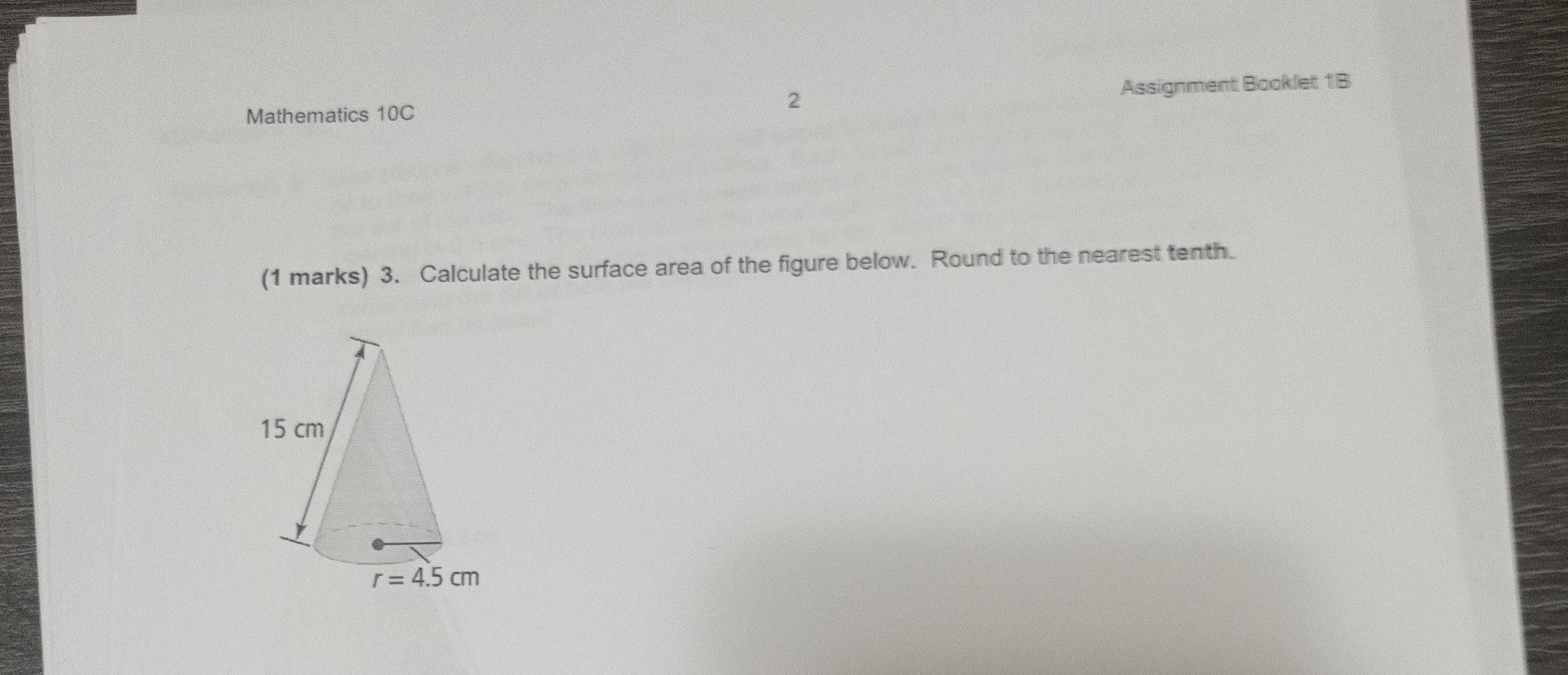 mathematics 10 c 2 assignment booklet 1 b 1 marks 3 calculate the surface area of the figure ...
