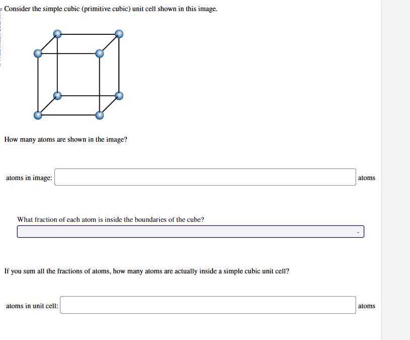 Consider the simple cubic (primitive cubic) unit cell shown in this ...