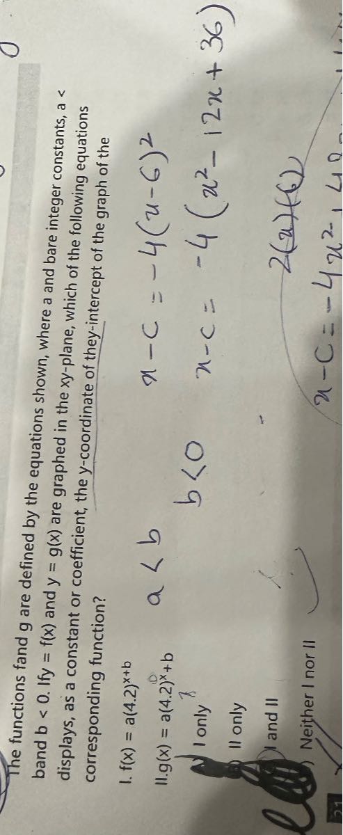 The functions fand g are defined by the equations shown, where a and bare integer constants, a