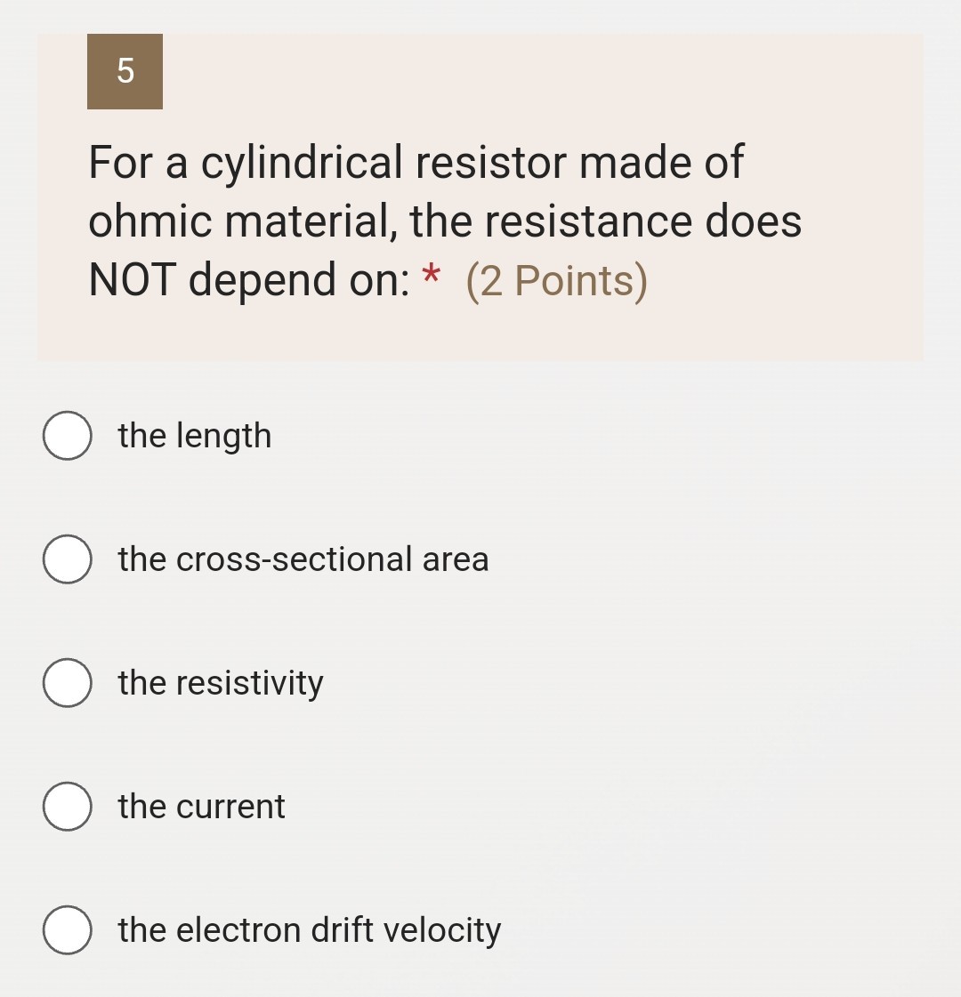 5 For a cylindrical resistor made of ohmic material, the resistance ...