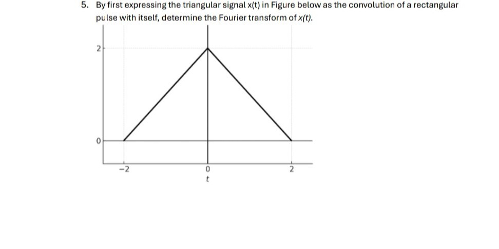 [GET ANSWER] 5. By first expressing the triangular signal x(t) in Figure below as the ...