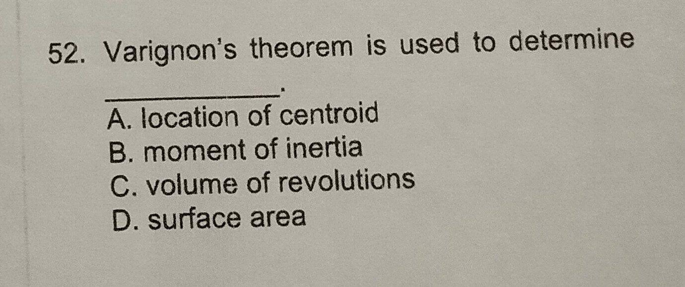52 varignons theorem is used to determine qquad a location of centroid ...