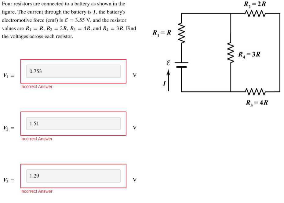 Four resistors are connected to a battery as shown in the figure. The current through the ...