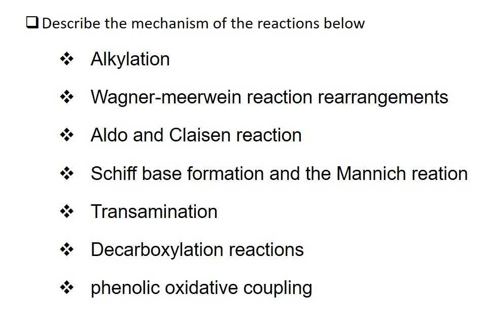Describe the mechanism of the reactions below * Alkylation * Wagner ...