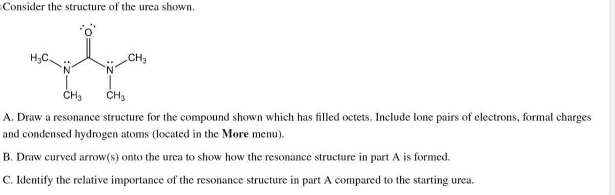 consider the structure of the urea shown a draw a resonance structure ...