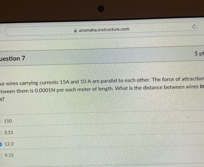 unomaha.instructure.com uestion 7 vo wires carrying currents 15 A and ...