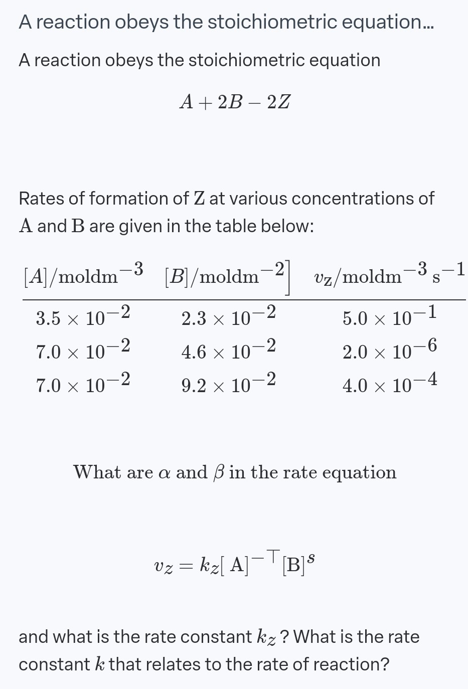 A reaction obeys the stoichiometric equation... A reaction obeys the ...