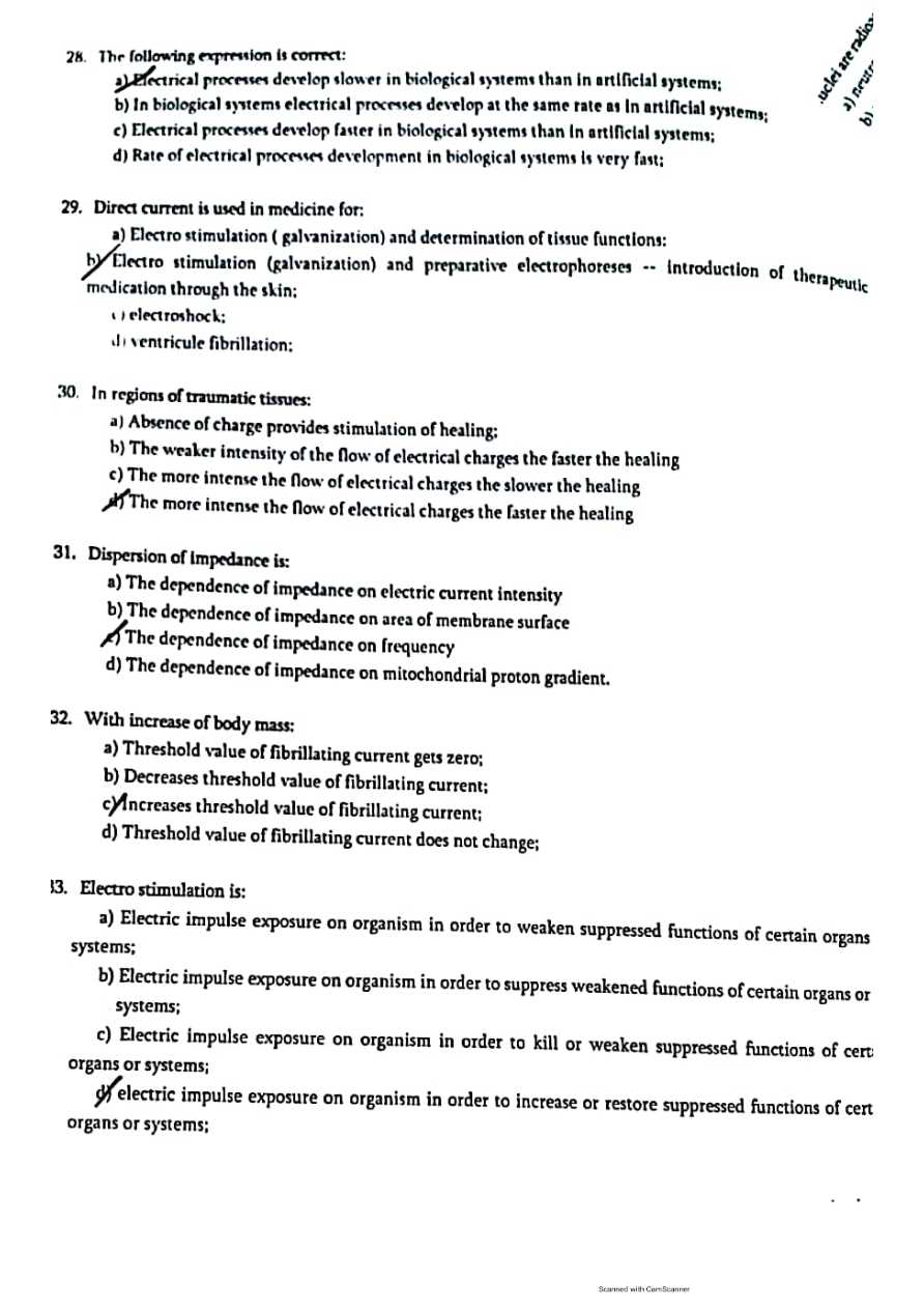 28. The following expression is correct: a) Eectrical processes develop ...