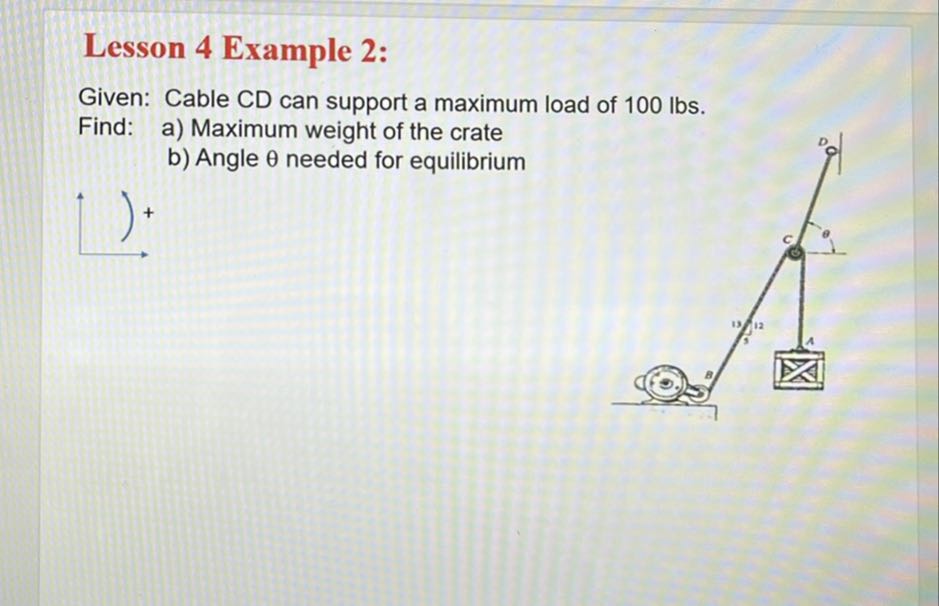 Lesson 4 Example 2: Given: Cable CD can support a maximum load of 100 ...