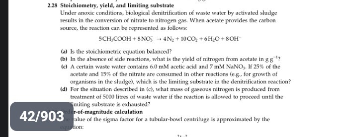 2.28 Stoichiometry, yield, and limiting substrate Under anoxic ...