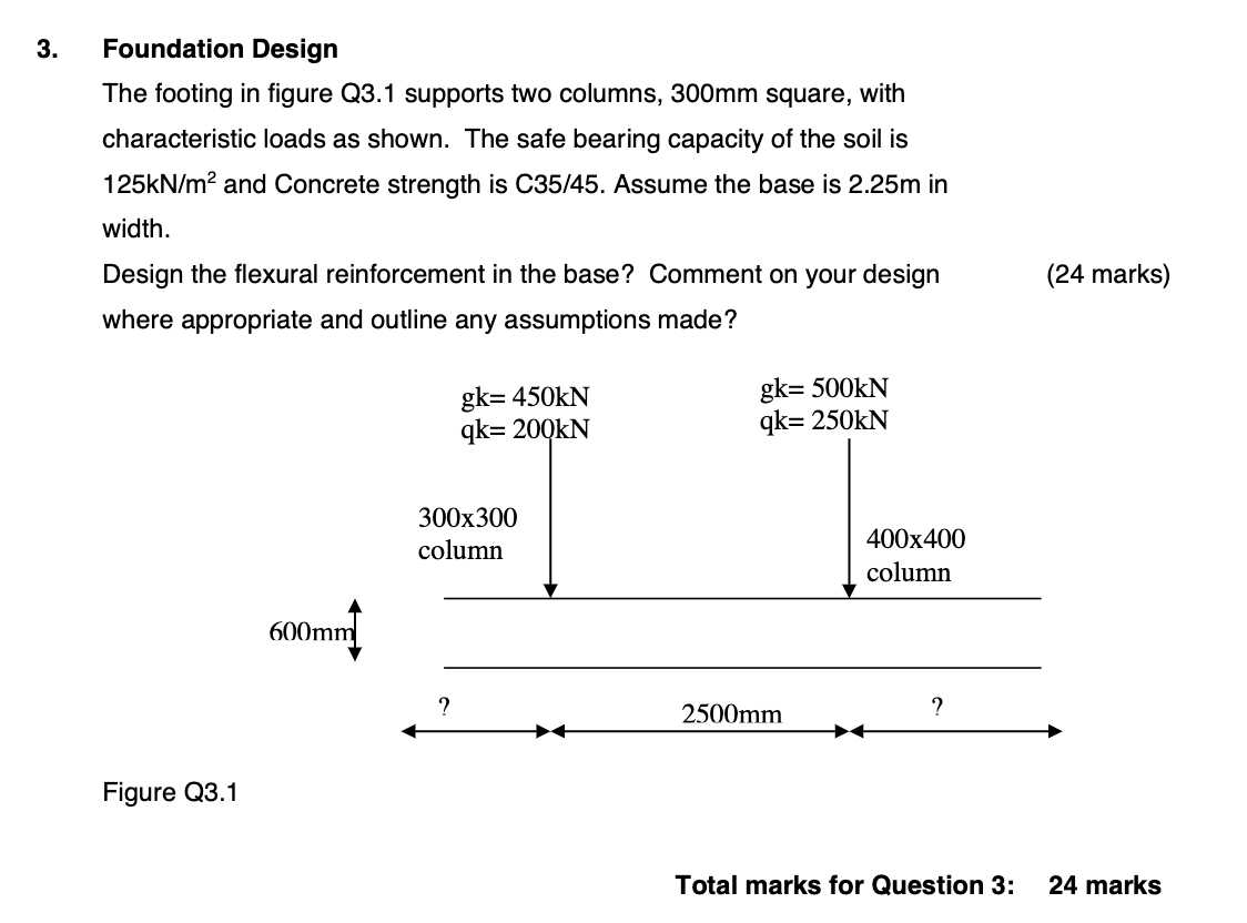 3. Foundation Design The footing in figure Q3.1 supports two columns ...