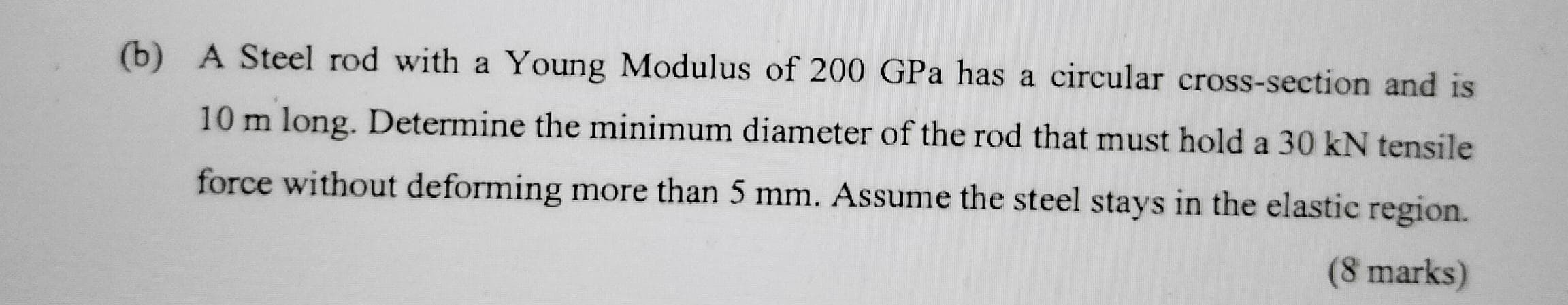 (b) A Steel rod with a Young Modulus of 200 GPa has a circular cross ...
