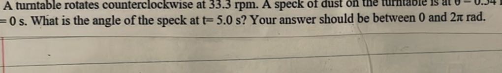 A Turntable Rotates Counterclockwise At 33 3 Rpm A Speck Of Dust On The Turntade Is At 0 S