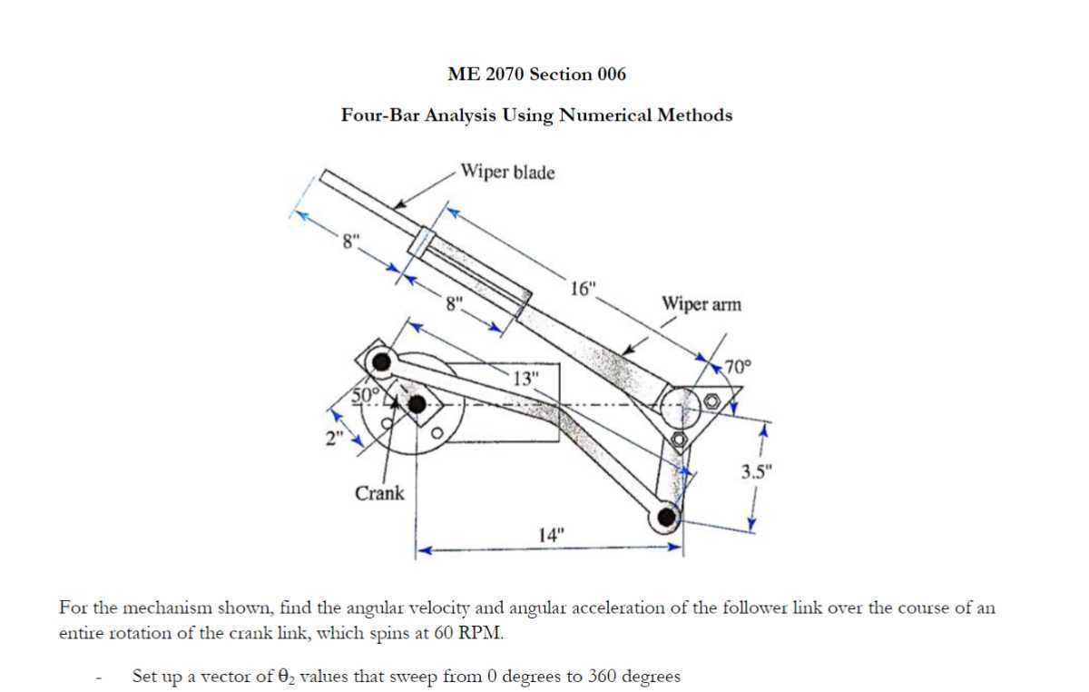 ME 2070 Section 006 Four-Bar Analysis Using Numerical Methods For the mechanism shown, find the ...