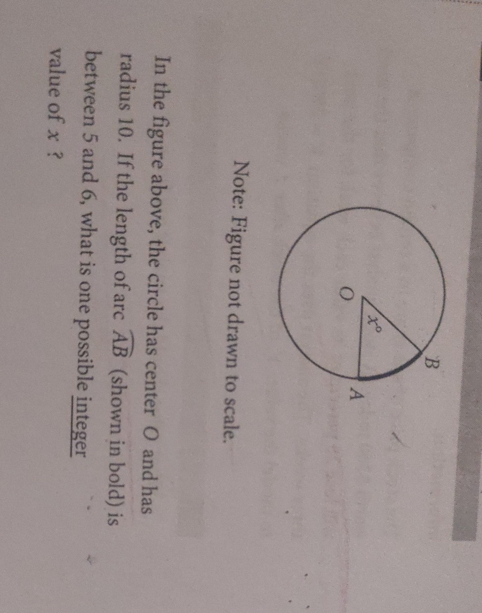 Note: Figure not drawn to scale. In the figure above, the circle has center O and has radius 10 ...