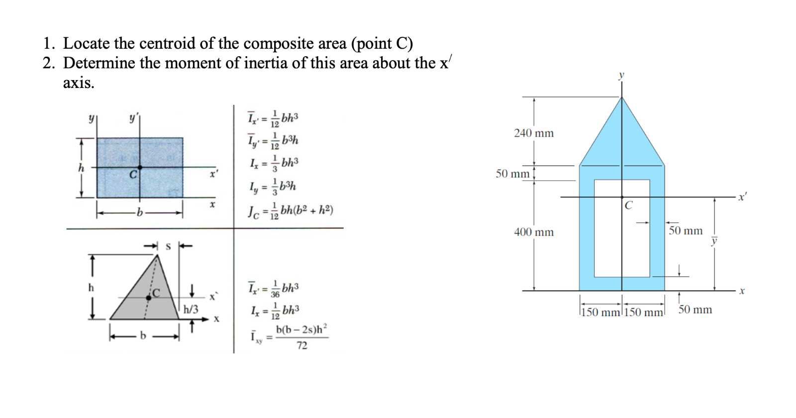 1. Locate the centroid of the composite area (point C ) 2. Determine the moment of inertia of ...