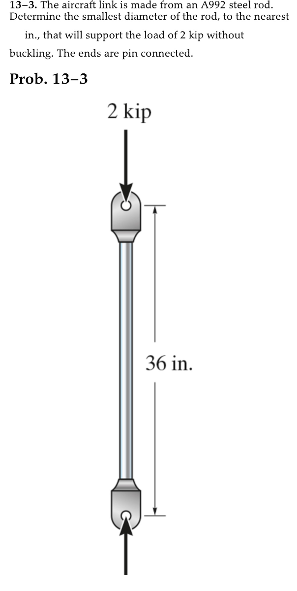 13-3. The aircraft link is made from an A992 steel rod. Determine the ...