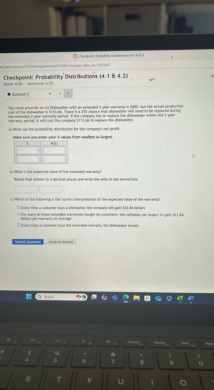 Checkpoint: Probability Distributions (4.1 & 4.2) re.com/courses/23974/assignments/513581 ...