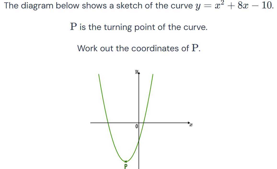 The diagram below shows a sketch of the curve y=x^2+8 x-10. P is the turning point of the curve ...