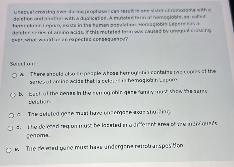 unequal crossing over during prophase i can result in one sister ...