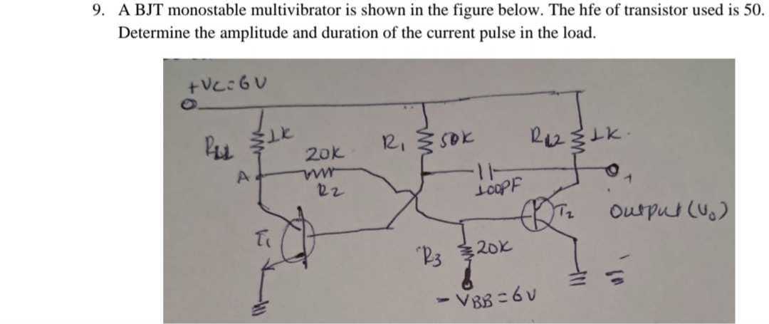 9. A BJT monostable multivibrator is shown in the figure below. The hfe ...
