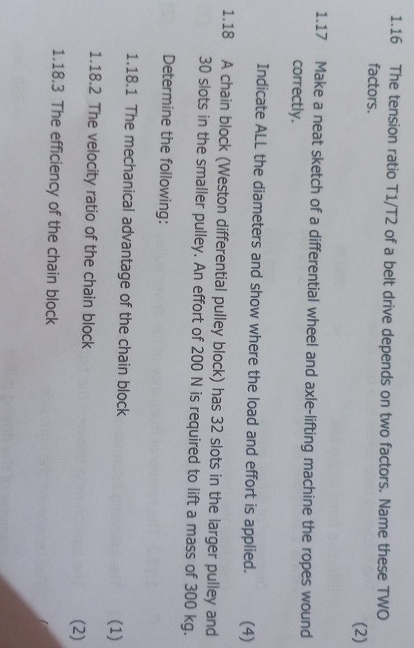 116 the tension ratio mathrmt 1 mathrmt 2 of a belt drive depends on ...