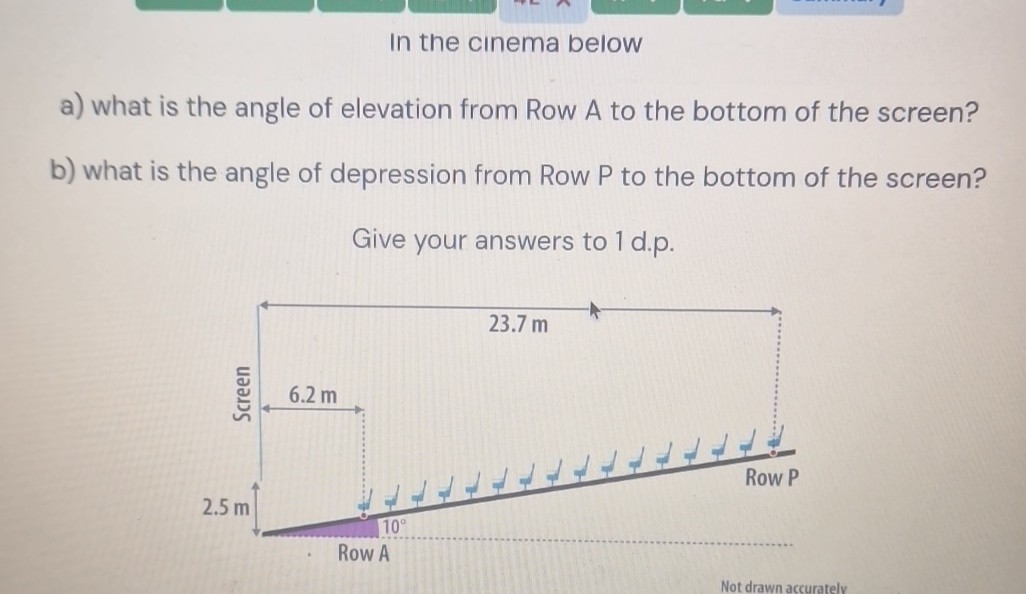 In the cinema below a) what is the angle of elevation from Row A to the ...