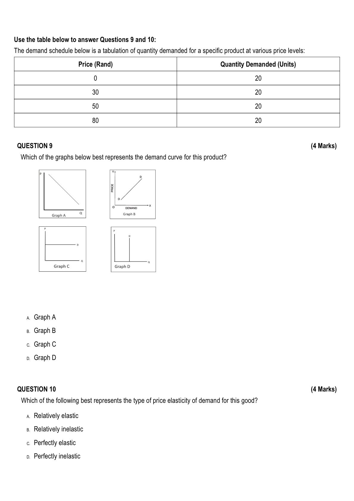 Use the table below to answer Questions 9 and 10: The demand schedule ...