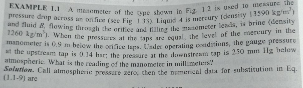example 11 a manometer of the type shown in fig 12 is used to measure ...