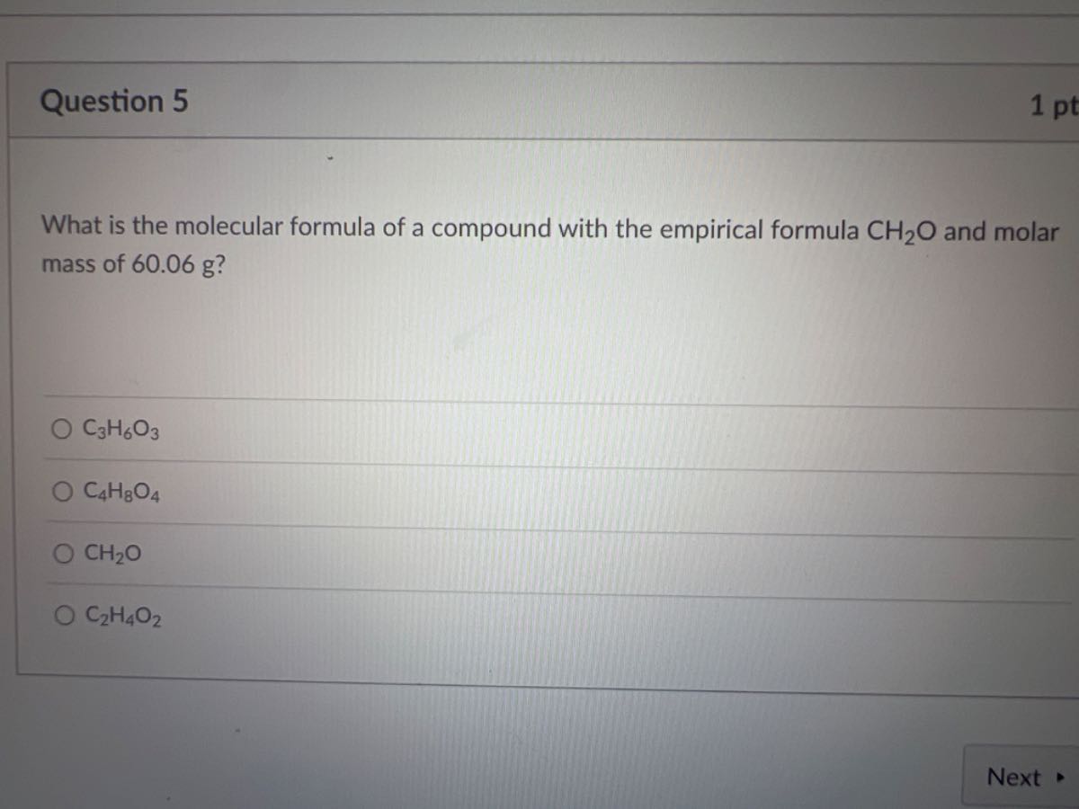 Question 5 1 pt What is the molecular formula of a compound with the ...