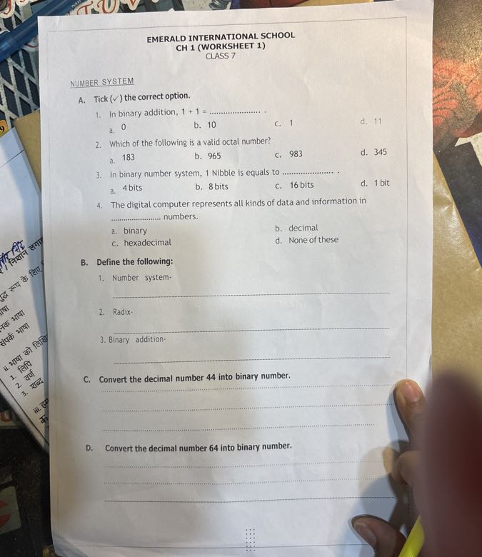 EMERALD INTERNATIONAL SCHOOL CH 1 (WORKSHEET 1) CLASS 7 NUMBER SYSTEM A ...