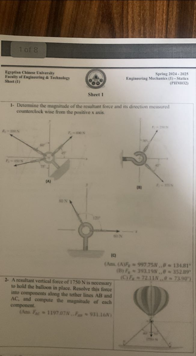 [get Answer] Egyptian Chinese University Faculty Of Engineering And Technolony Sheet 1 Spring