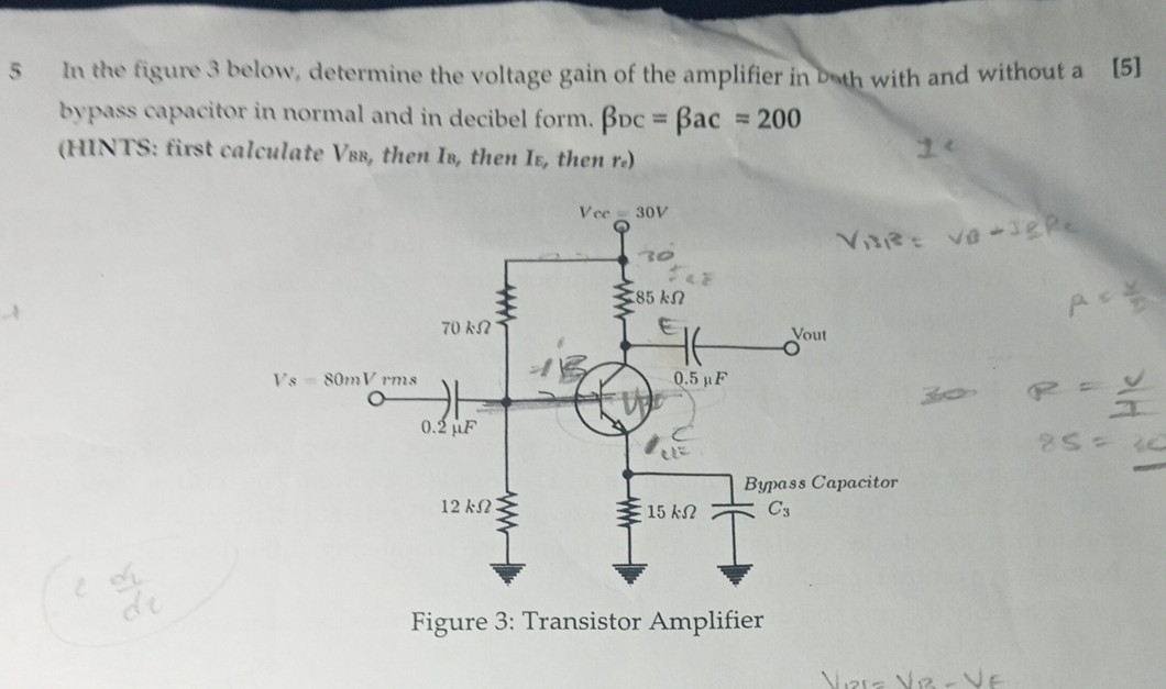 5 In the figure 3 below, determine the voltage gain of the amplifier in ...