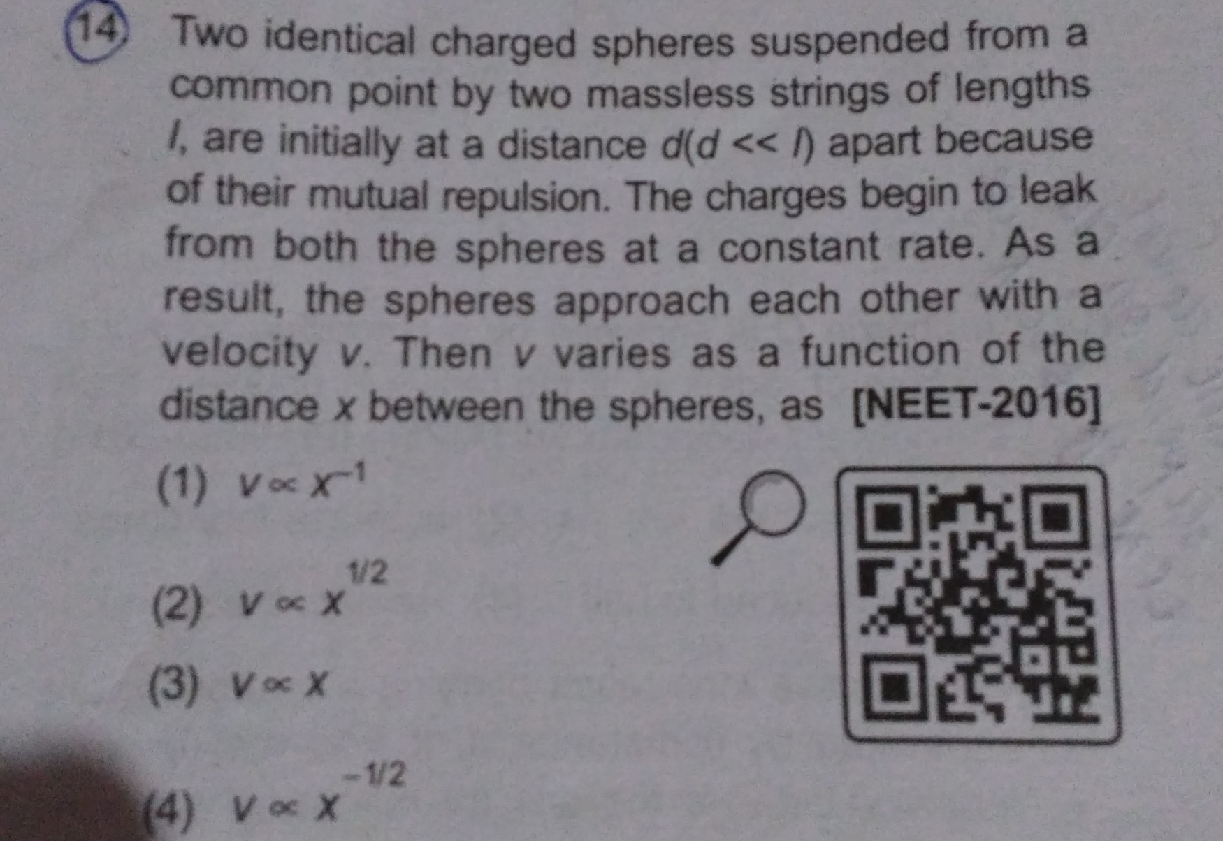 14 two identical charged spheres suspended from a common point by two ...