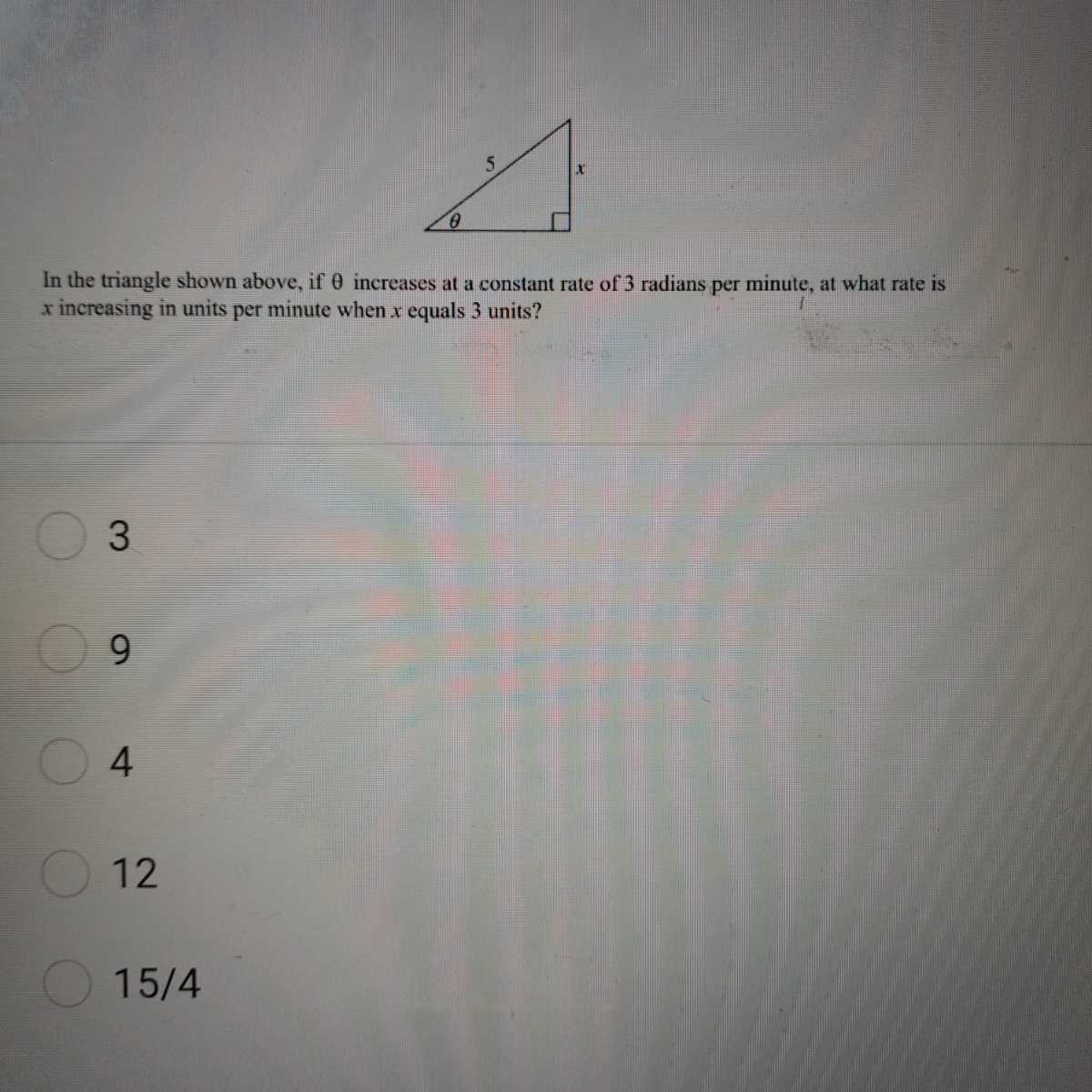 in the triangle shown above if theta increases at a constant rate of 3 ...