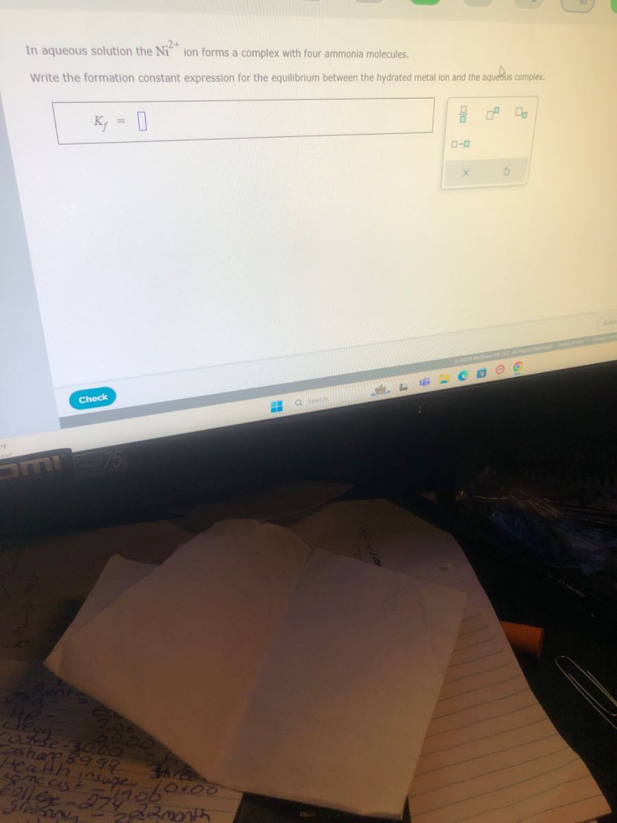 In aqueous solution the Ni^2+ ion forms a complex with four ammonia molecules. Write the ...