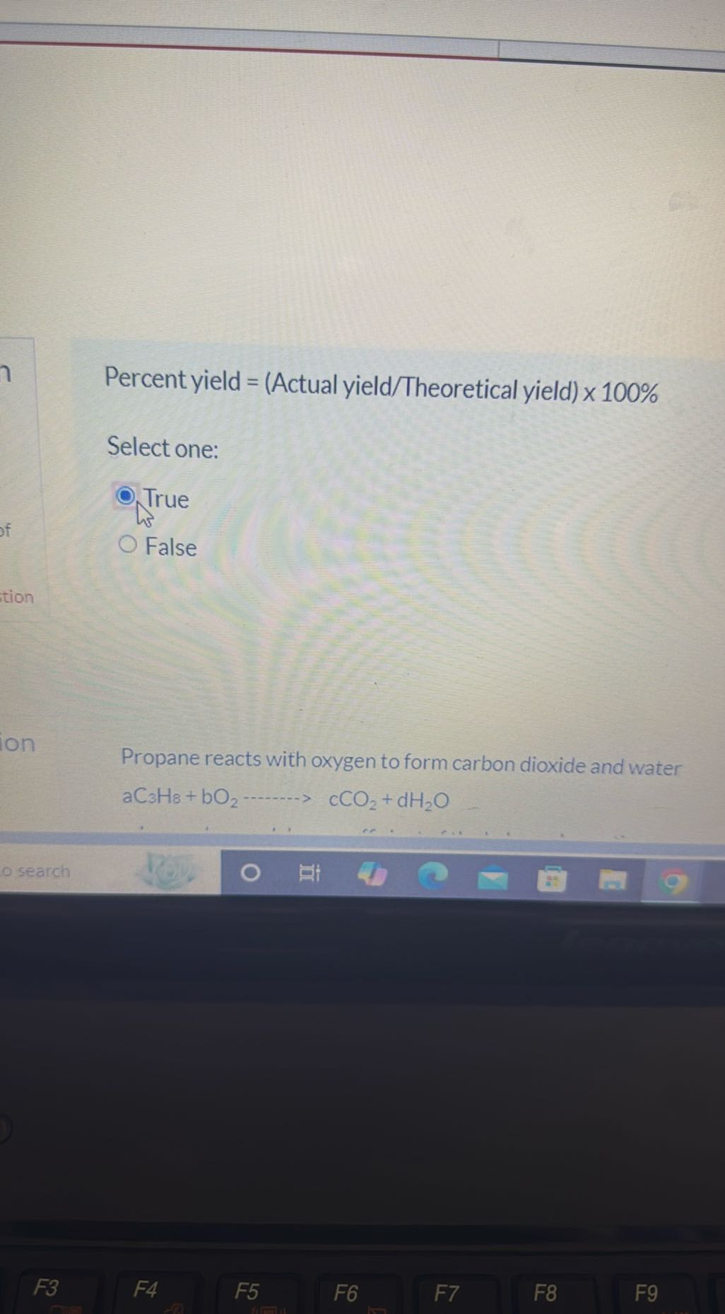 percent yield actual yieldtheoretical yield times 100 select one true ...