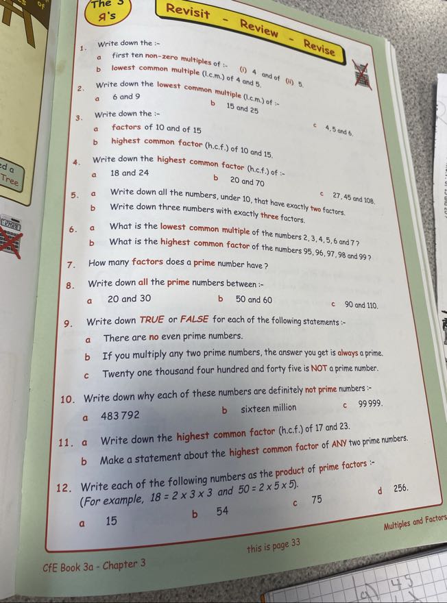 g's 1. Write down the :- a first ten non-zero multiples of :- 2. Write ...