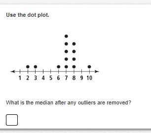 Use the dot plot. What is the median after any outliers are removed?