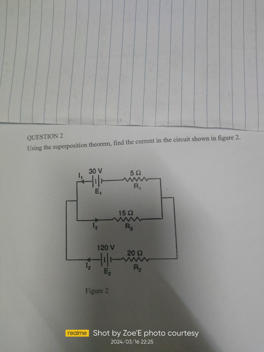 Question 2 Using The Superposition Theorem Find The Current In The