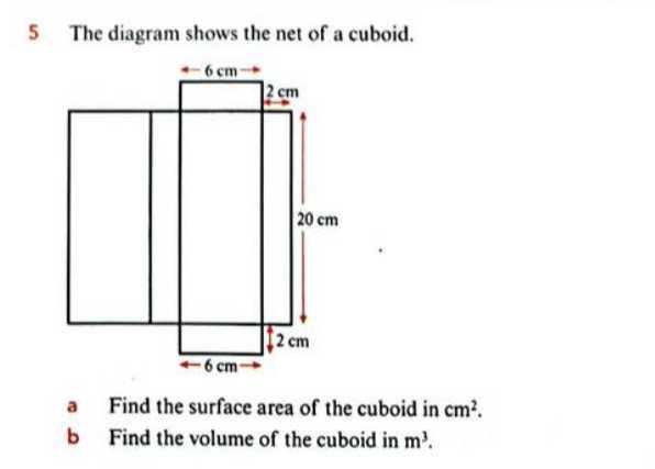 [GET ANSWER] 5 The diagram shows the net of a cuboid. a Find the ...