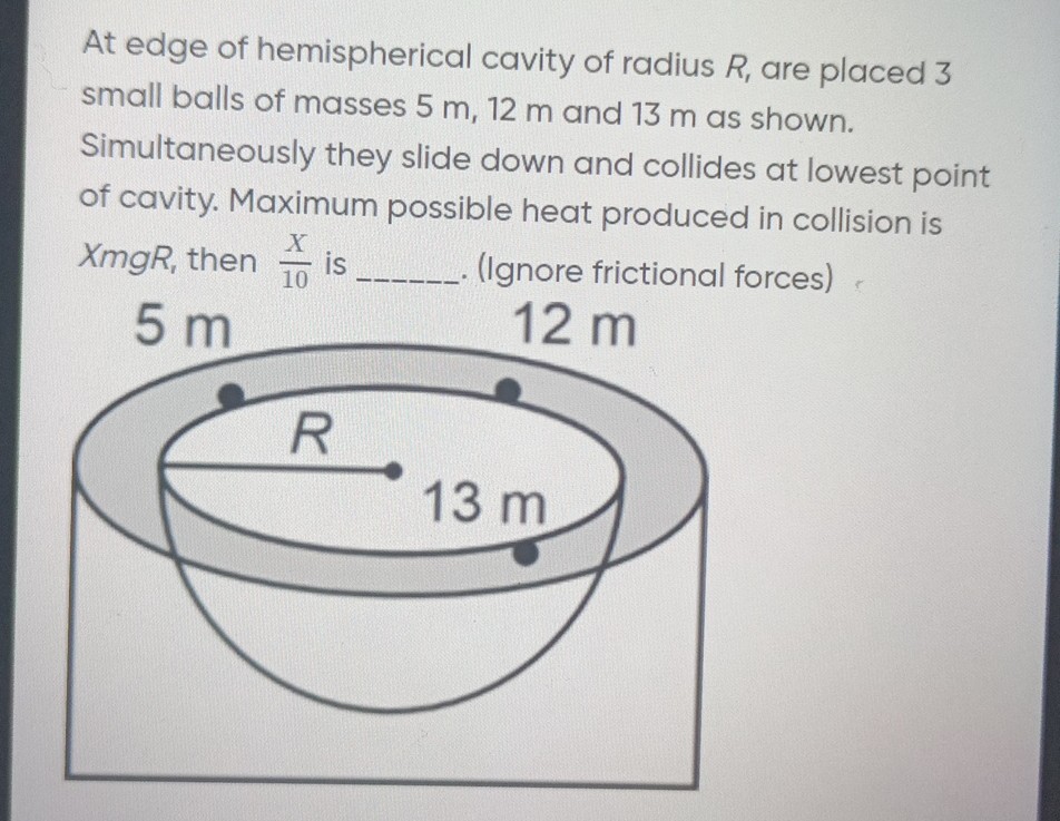 At edge of hemispherical cavity of radius R, are placed 3 small balls ...