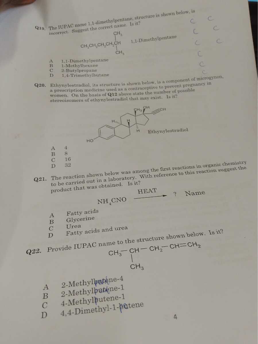 q19 the iupac name 11 dimethylpentane structure is shown below is ...