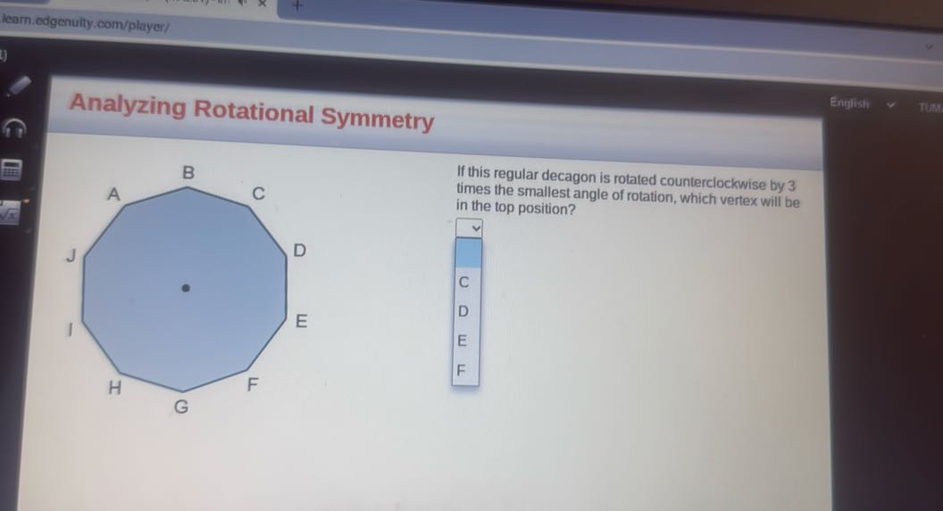 learn.edgenuity.com/player/ Analyzing Rotational Symmetry English Teat ...