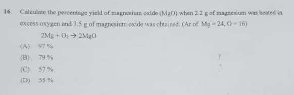 SOLVED: 16 Calculate the percentage yield of magnesium oxide (MgO) when ...