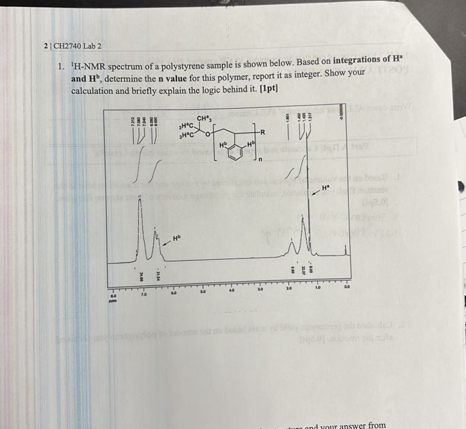 2 | CH2740 Lab 2 1. ^1H-NMR spectrum of a polystyrene sample is shown ...